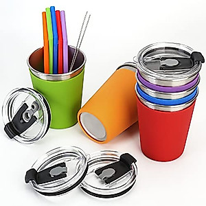 5Pack Kids Cups with Straws and Lids Spill Proof, 12oz Toddler Straw Cups with Colorful Silicone Sleeves, Unbreakable Stainless Steel Water Tumblers for Cold & Hot Drinks