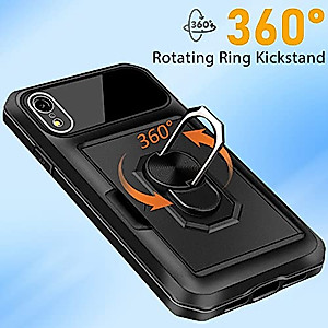 SAMONPOW for iPhone XR Case Hybrid iPhone XR Wallet Case Card Holder with 360°Rotating Kickstand Heavy Duty Protection Shockproof Anti Scratch Soft Rubber Bumper Cover Case for iPhone XR 6.1" Black