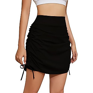 Cakulo Athletic Skorts for Woman Drawstring Knee Length Swim Golf Tennis Skirts Pocket Casual High Waist Skirt Black XL