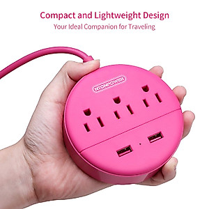 Power Strip with USB - NTONPOWER Travel Power Strip Flat Plug, 10ft Extra Long Extension Cord, 3 Outlets 2 USB Desktop Charging Station, Wall Mount, Compact for Home, Dorm Room, Office and Cruise Ship
