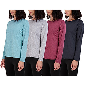 Real Essentials Womens Quick Dry Fit Tech Stretch Long Sleeve Athletic Workout Ladies T-Shirt Tee Top Running UPF Sun Rash Guard Swim Gym Active Wear Crew Exercise Yoga Exercise, Set 7, S, Pack of 4