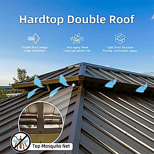 Evedy 12'x20' Hardtop Gazebo Outdoor Aluminum Wood Grain Gazebos with Galvanized Steel Double Canopy for Patios Deck Backyard,Curtains&Netting