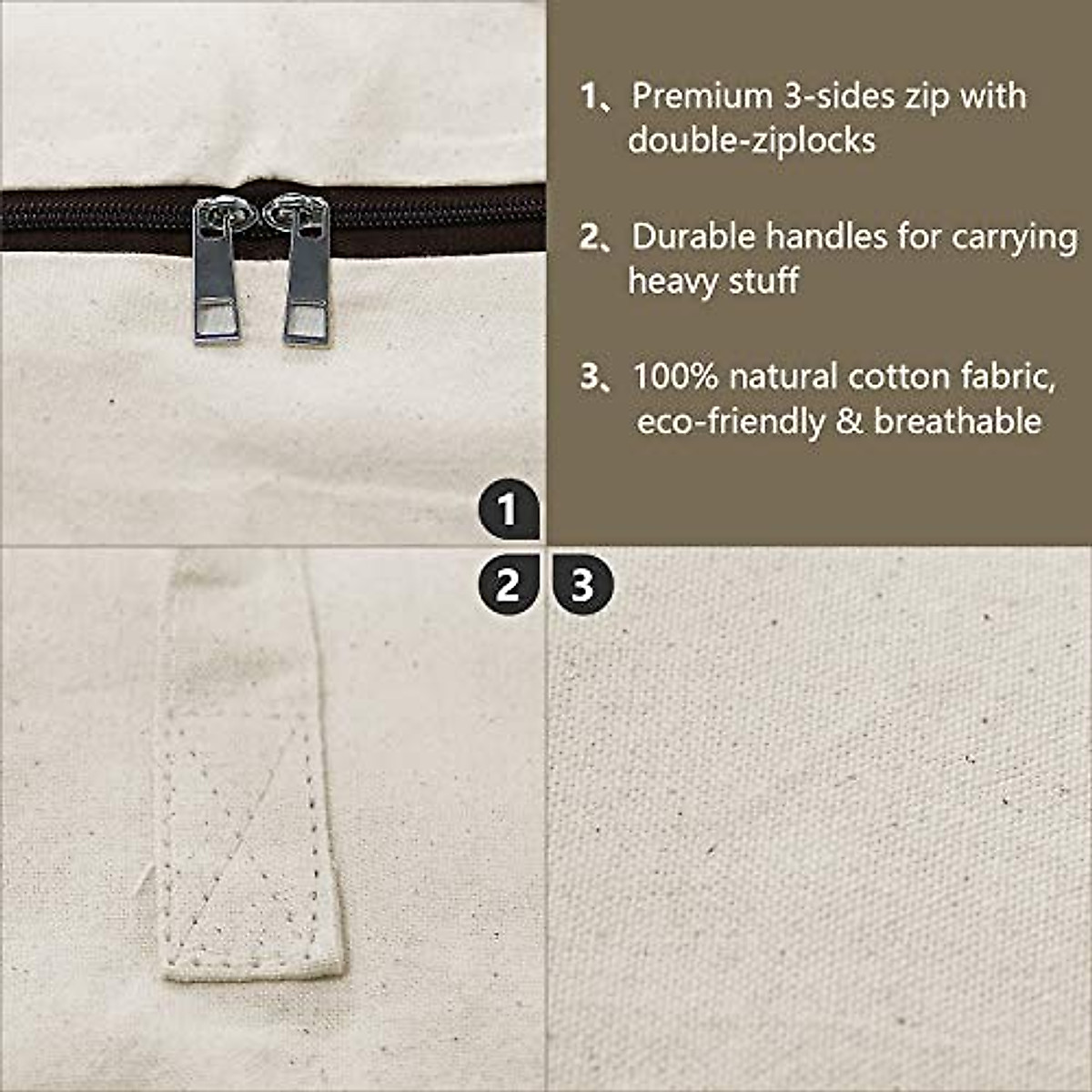 AMJ Set of 2, Storage Bags with 3-Side Zip Open & Handles, House Move or Winter Garment Storage in Wardrobe, Beige