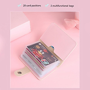 NSRAOIM Credit Card Holder for Women and Girl, 2Pce Cute Mini Thin Leather ID Card Holder Soft PU Leather Credit Card Organizer with 20 Card Slots