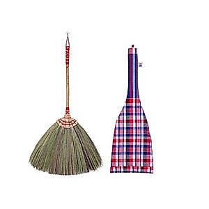 SN SKENNOVA - Asian Flower Grass Broom Witch Broom Bamboo Stick Handle Red or Green on Random