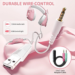 Ozeino Gaming Headset for PS4, PS5, PC, Xbox One Controller, Noise Cancelling Over Ear Headphones with Mic, LED Light, Bass Surround, Soft Memory Earmuffs -Pink