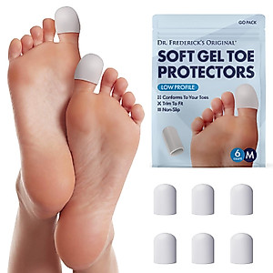 Dr. Frederick's Original Soft Gel Toe Protectors for Men & Women - 6 Pieces - Toe Caps for Foot Pain Relief - Flexible Cushions - Toe Sleeves for Ingrown Toenails, Corns, Calluses, Blisters - Medium