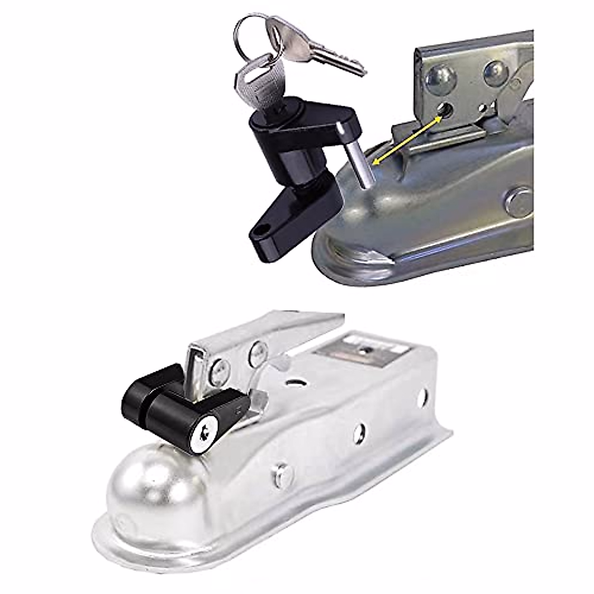 WHSSFINE Trailer Lock Kit Keyed Alike Tongue and Hitch Pin Lock with 5/8 and 1/2 Inch Pins Fit Class I II III IV V Receiver to Secure Trailer for Towing and Storage (4 Pack)