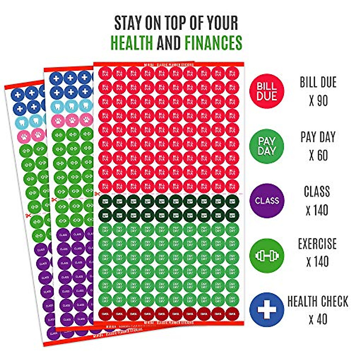 Mirida Planner Stickers – 1867 Daily Icons and Inspirational Stickers for Adults Calendar, Classic Pack for Budget, Work, and Holidays