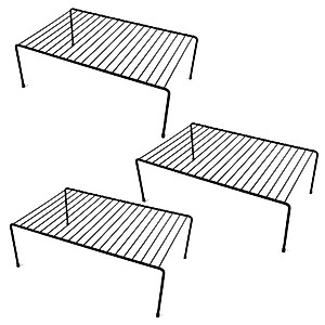 AKAZA (16.1 x 10.2 Inch) Cabinet Storage Shelf Rack, Kitchen Shelves，Kitchen Counter and Cabinet Shelf, Storage Rack Organizer for Kitchen, Fridge, Cabinet, Bathroom Cupboard (Black, 3)