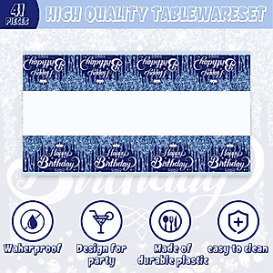 41pcs Navy Blue and Silver Party Supplies ,include 20 Plates, 20 Napkin and 1pcs Tablecloth,Used for Navy Blue and Silver Birthday Party Decoration (BBB)