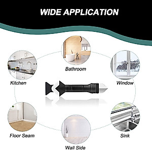 Silicone Caulking Tools, 3 in 1 Caulk Finishing Tool Set, Sealant Grout Remover Scraper Tool, Stainless Steel Head, 5 Silicone Pads, Grout Removal Tool for Kitchen Bathroom Window Floor Sink Joint