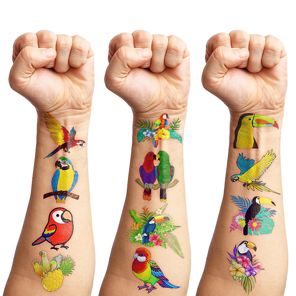 8 Sheets (96PCS) Parrot Bird Temporary Tattoo Stickers Tropical Themed Birthday Party Decorations Supplies Favors For Kids Boys Girls Gifts Classroom School Prizes Rewards