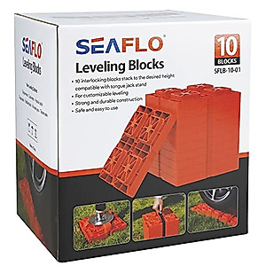SEAFLO Heavy Duty RV Leveling Blocks Compatible with Single Wheels, Double Wheels, Hydraulic Jacks, Tongue Jacks and More Orange 10 Pack
