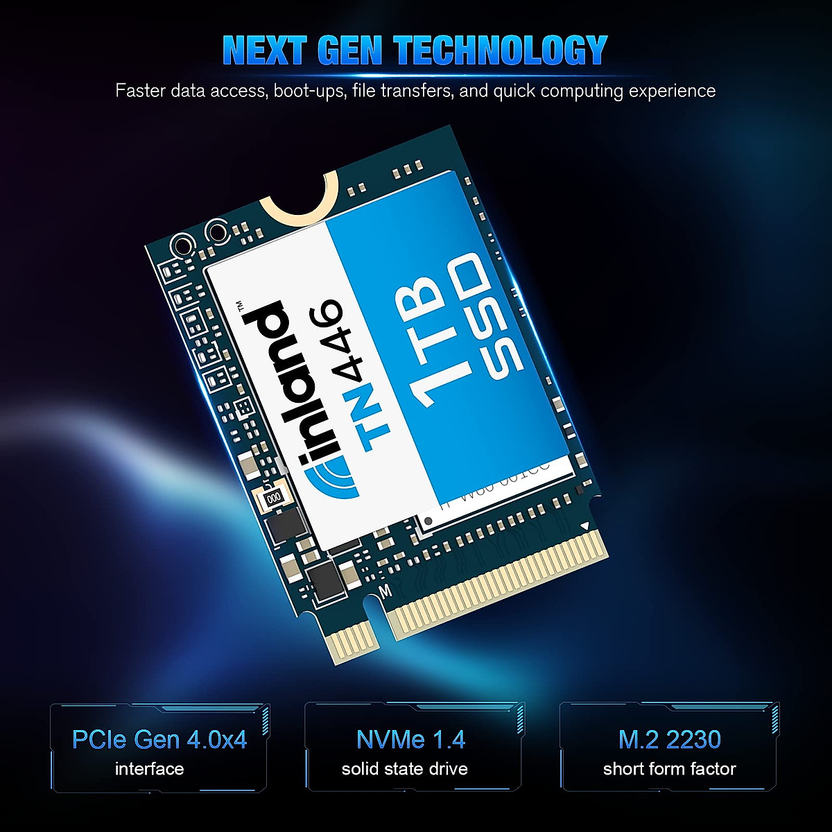 INLAND 2230 Internal SSD 1TB High Performance Gen4x4 M.2 2230 30mm Internal Solid State Drive PCIe 4.0, up to 4,700 MB/s, TN446