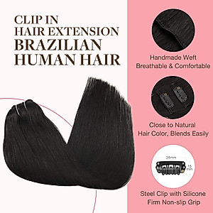 GOO GOO Clip in Hair Extensions Real Human Hair, Remy Human Hair Extensions Clip ins for Women, Natural Human Hair, 18inch 120g 7Pcs, 1B Natural black