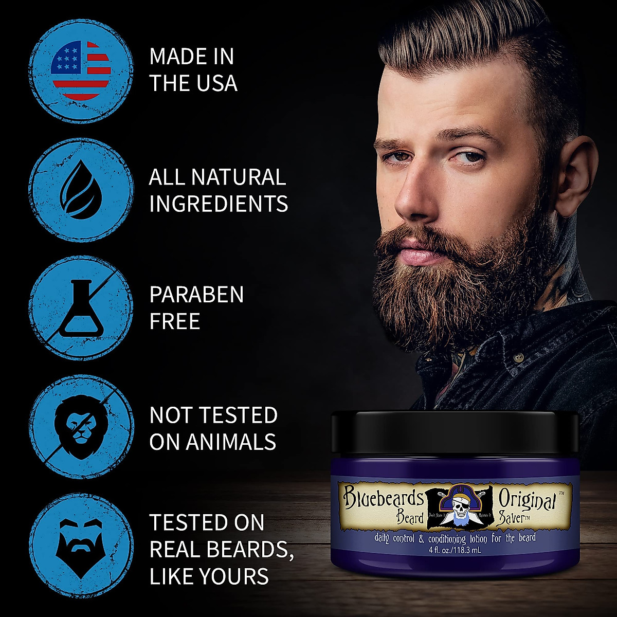Bluebeards Original Beard Saver, 4 oz. - Leave In Beard Conditioner for Men, Infused with Aloe & Lime - Beard Softener that Deeply Conditions and Moisturizes Your Beard and Skin - Made in USA