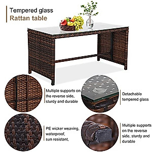 FDW 4 Pieces Outdoor Patio Furniture Sets Rattan Chair Patio Set Wicker Conversation Set Poolside Lawn Chairs Porch Poolside Balcony Outdoor Garden Furniture,Beige Cushion