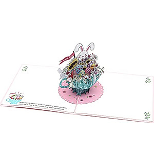 Liif Teacup Easter Bunny Gift 3D Greeting Pop Up Easter Card, Happy Easter Card For Kids, Grandson, Granddaughter, Children, Boy, Girl - Cute, Funny, Religious | With Envelop