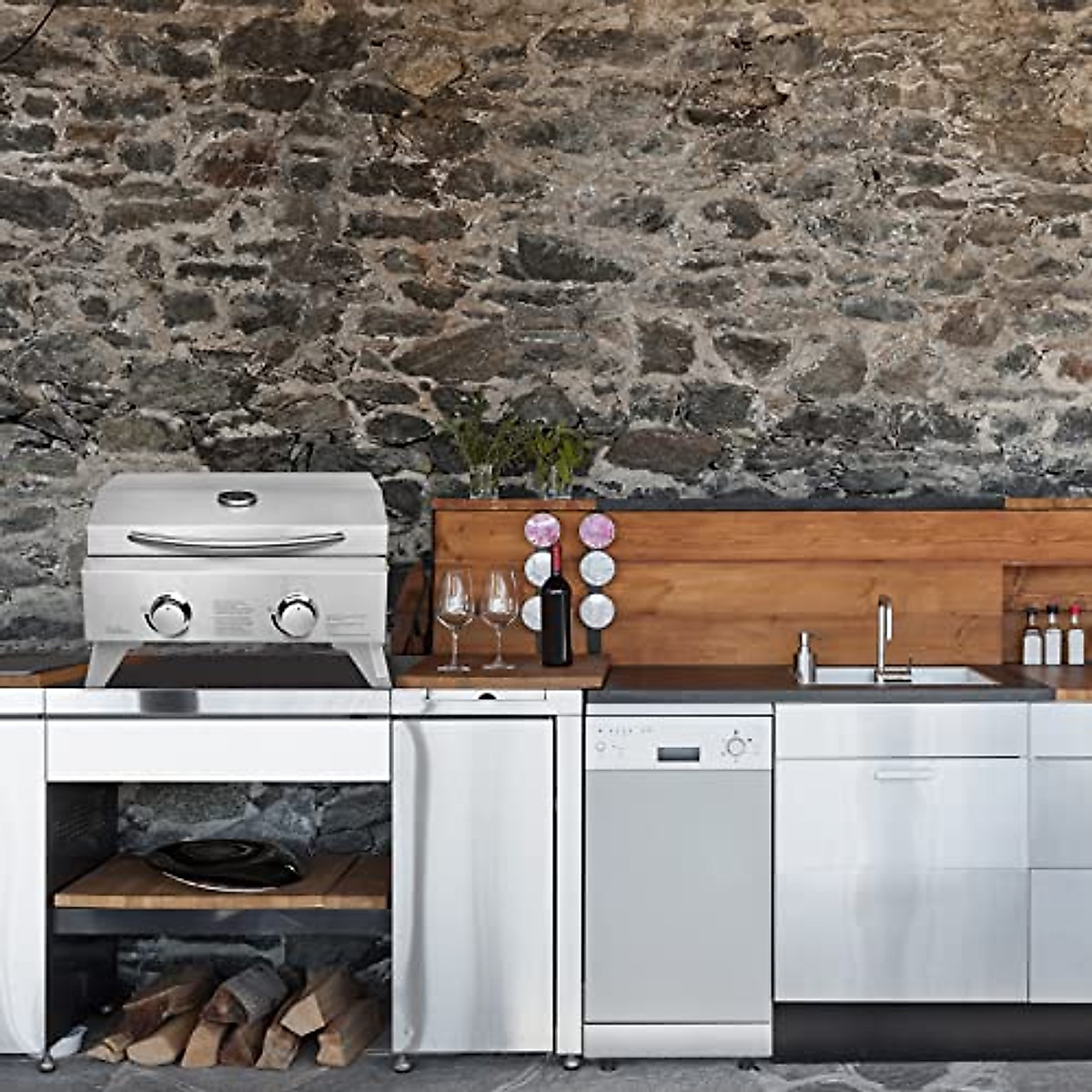 ROVSUN Extra Large 20,000 BTU Portable Gas Grill, 2 Burner Tabletop Propane Griddle with Foldable Legs, Regulator & Full Stainless Steel for Outdoor Picnic Camping Trip, Tailgating, Patio Garden BBQ Home Use