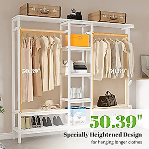HOKEEPER Heavy Duty Free Standing Closet Organizer with 8 Shelves and Coat Rack Extra Large Wardrobe Closet Clothing Rack for Hanging Clothes Closet Storage Garment Rack for Bedroom 1000lbs White