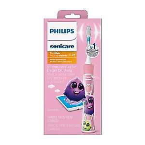 Philips Sonicare for Kids 3+ Bluetooth Connected Rechargeable Electric Power Toothbrush, Interactive for Better Brushing, Pink, HX6351/41