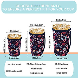 3 Pack Reusable Iced Coffee Sleeves for Iced Coffee Cups or Drinks Reusable Neoprene Insulated Sleeves for Hot and Cold Drinks from Starbucks, Dunkin, And More (Butterfly Bush)