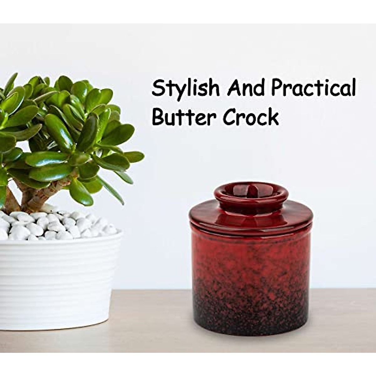 Pottery Butter Keeper Crock Butter Crock Red French Butter Dish Butter Crock For Counter With Water Ceramic Butter Holder Cup To Leave On Counter