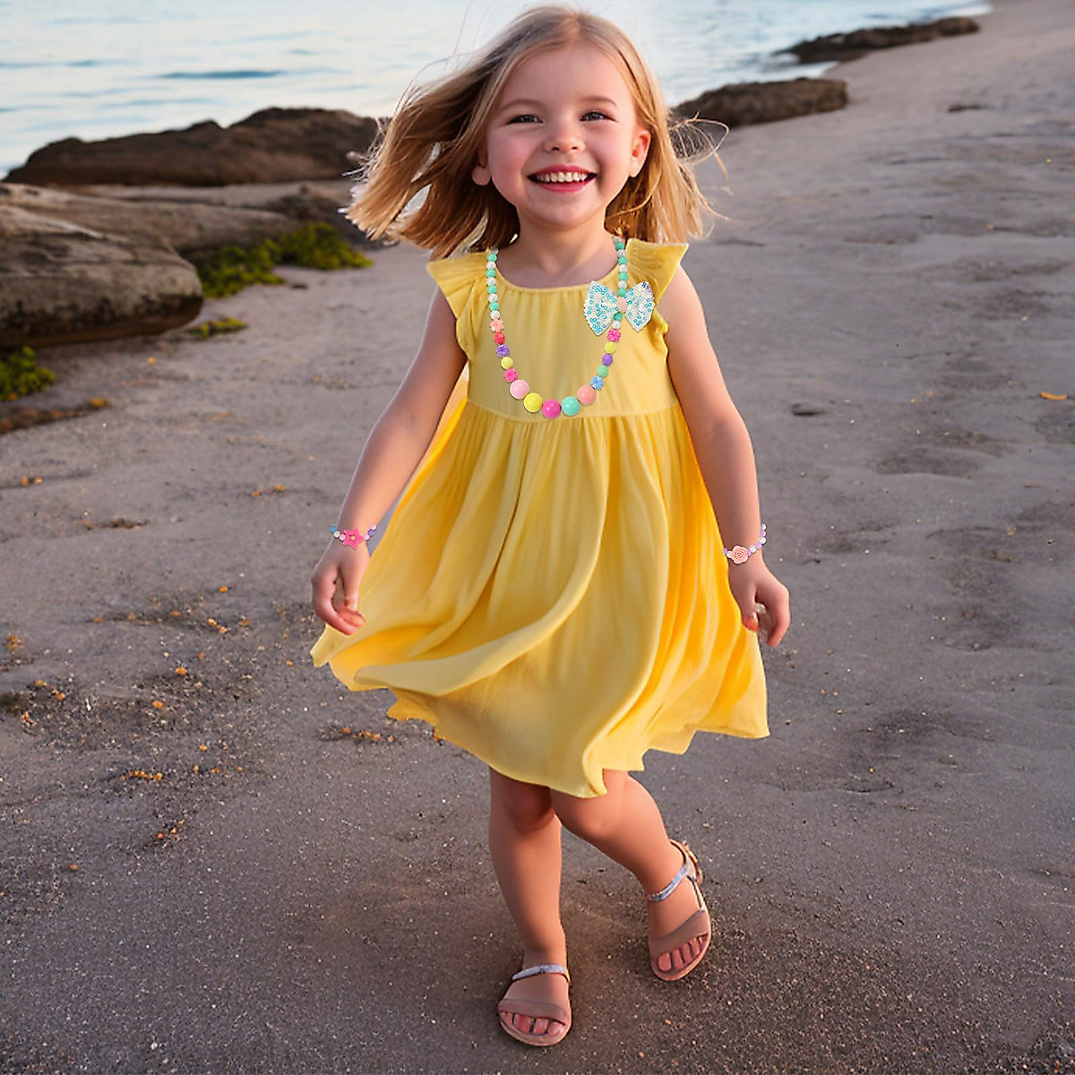 PinkSheep Kids Classic Jewelry, 6 Sets of Beaded Necklaces and Bracelets for Girls, Favors Bags for Girls Jewelry (Classic)