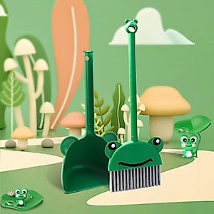 Children's Small Broom Dustpan Set, Mini Cleaning Set-Green Frog
