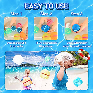 Hiliop 16PCS Reusable Water Balloons for Kids, Splash Refillable Water Balloons Bombs Self Sealing Quick Fill Magnetic with Mesh Bag