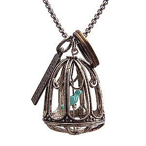 joymiao Long Boho Necklace Womens Leather Necklace Birdcage Leather Pendant Necklace Circle Long Choker Necklaces for Women