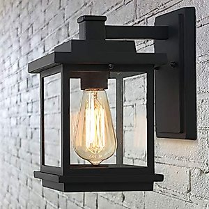LALUZ Rectangle Porch Lights Outdoor, A03156 Farmhouse Weather-Proof Exterior Light Fixture with Clear Glass, Anti-Rust Outdoor Wall Lantern in Matte Black Finish for Front Door, Patio, Yards, Garage