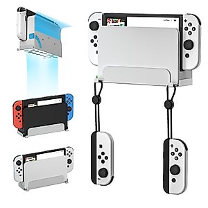 ECHZOVE Wall Mount for Nintendo Switch and Switch OLED, Metal Wall Mount Kit Shelf Stand Accessories with Joy Con Hanger,Safely Store Switch OLED Console Behind or Near TV, White