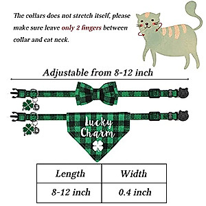 STMK 2 Pack St. Patrick's Day Cat Collar Bandana with Bell, Breakaway Cat Bandana Collars with Bell Charm for St. Patrick's Day Cats Kittens Costumes (St. Patrick's Day Bow Tie & Bandana Collar)