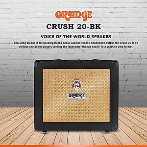 Orange Crush 20 (Black) Guitar Amplifier, Twin-Channel 20W Amp (CRUSH20) High gain preamp Design, CabSim Loaded Headphone Output + Bundle Xpix Cables, Guitar Picks, & FiberTique Cloth