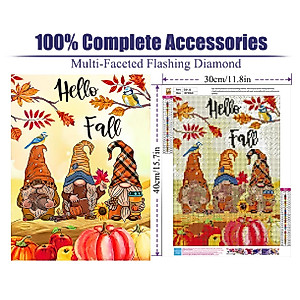 FQOVKYN Fall Gnomes Diamond Art Painting Kits for Adults - Autumn Full Drill Diamond Dots Paintings for Beginners, Round 5D Paint with Diamonds Gem Art Painting Kits DIY Adult Crafts 12x16inch