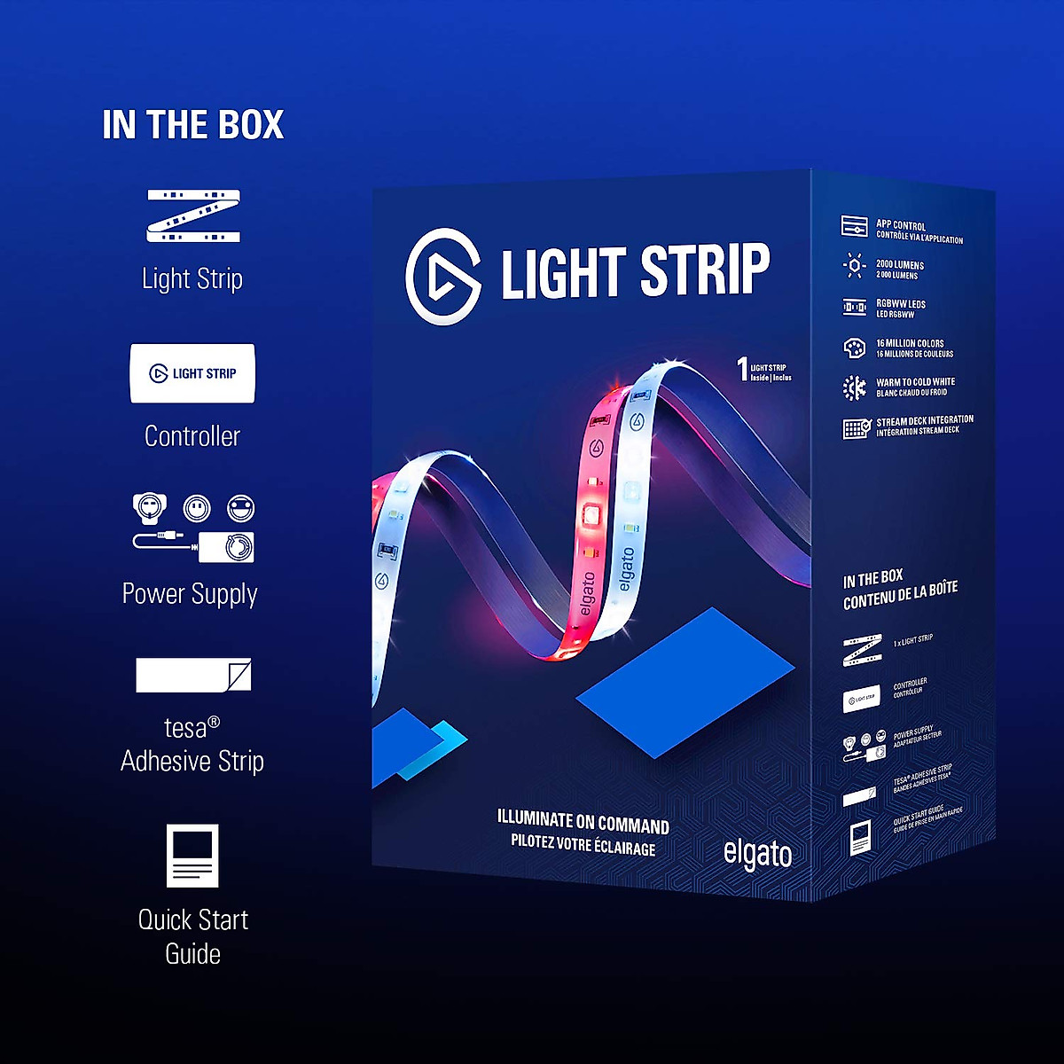 Elgato Light Strip - Smart Light with 16 million colors through RGBWW LEDs including Warm/Cold White, App-Control via iOS/Android, PC/Mac, Stream Deck, perfect for Gaming, Streaming and Home Setups