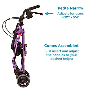 NOVA GetGo Petite Rollator Walker (Petite & Narrow Size), Rolling Walker for Height 4'10" - 5"4", Seat Height is 18.5 Inch, Ultra Lightweight - Only 13 lbs with More Narrow Frame, Color Purple