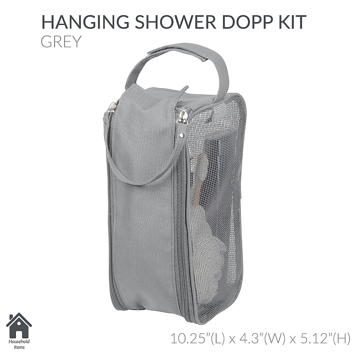 Simplify Hanging Mesh Toiletry Bag | Travel Organizer | Perfect for Dorm | Gym | Back to School | Shampoo | Shower Accessories | Grey