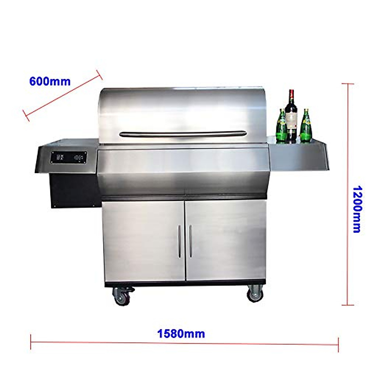 RJMOLU Wood Pellet Grill & Smoker Gas Grill Stainless Steel 40,000 BTU Patio Garden Barbecue Grill with Built in Thermometer, Removable Wheels