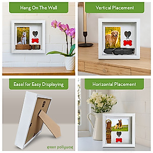 Green Pollywog Pet Memorial Shadowbox with Photo, Tag & Collar Display | White Frame with 4” x 6” Picture Opening | 10” x 10” x 2.5” Keepsake Box