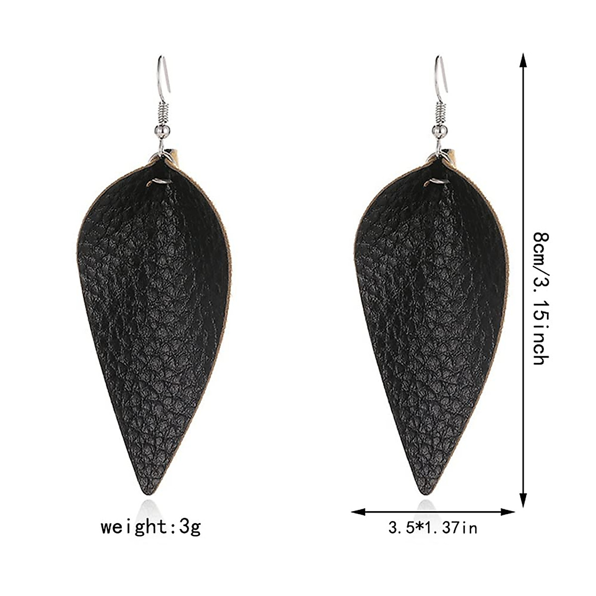 CHUNYANAN Boho Elegant Lightweight Black Genuine Real Leather Geometric Dangle Drop Earrings for Women Petal Leaf Feather Teardrop Earrings Jewelry Gift (Black Genuine Real Leather)