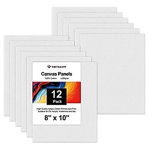 YRYM HT Painting Canvas Panels - 12 Pack 8 x 10 Inch Triple Primed Pure Cotton Canvas Boards for Painting, Oil, Acrylic, Watercolor, Acid-Free for Artists, Painters, Kids, Students