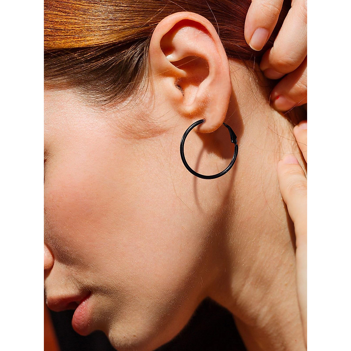 Black Lightweight Thin Hoops | 30mm Black Hoop Earrings for Women