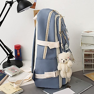 Kawaii Backpack with Cute Pins Aesthetic Accessories, Shoulder Bag with Pencil Bag Waist Bag Set for Girls (Blue, One size)