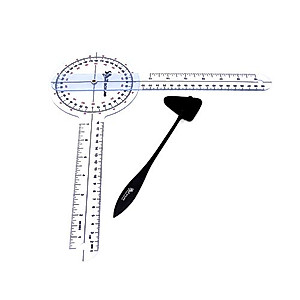 Plastic 12" Goniometer 360 Degree ISOM Physical Therapy Angle Protractor Ruler W/Bonus Fluoride Black Coated Reflex Hammer