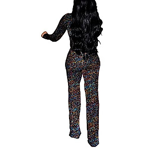 BessCops Sexy Sequin Jumpsuits for Women Plus Size Elegant Clubwear Sparkly High Waisted Wide Leg Pant Disco Outfits