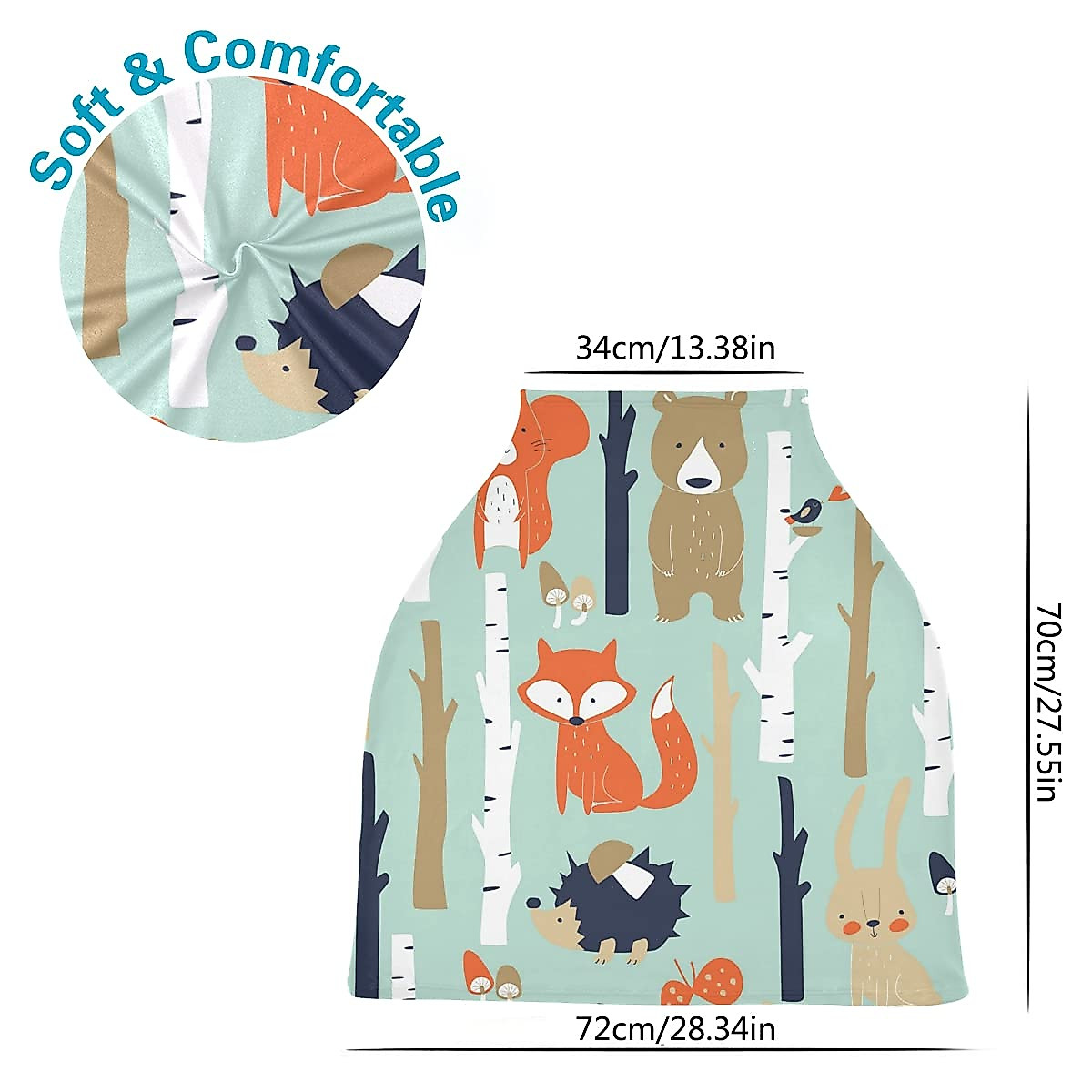 Animal Fox Bear Rabbit Nursing Cover Breastfeeding Scarf, Stretchy Infant Carseat Canopy Multi-use Stroller Cover Car Seat Cover for Baby Girl Boy
