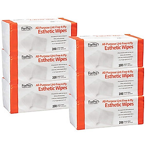 ForPro Professional Collection All-Purpose Lint-Free 4-Ply Esthetic Wipes, for Salon and Spa Use, Soft, Strong and Durable, Latex-Free, 4" x 4", 200-Count (Pack of 6)